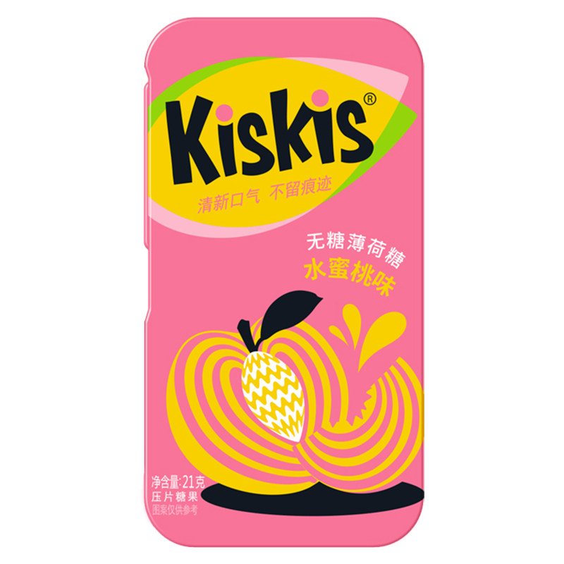 酷滋水蜜桃味铁盒装KisKis无糖薄荷糖高颜值网红糖果小零食_虎窝淘
