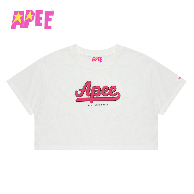 APEE女装春夏撞色立体字母图案印花短款短袖T恤209009I_虎窝淘