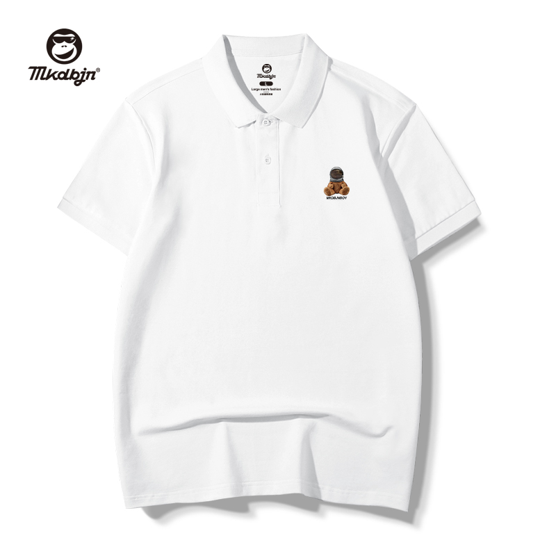 航天小熊印花大码polo衫男士短袖t恤翻领纯棉日系ins潮牌商务男装_虎窝淘