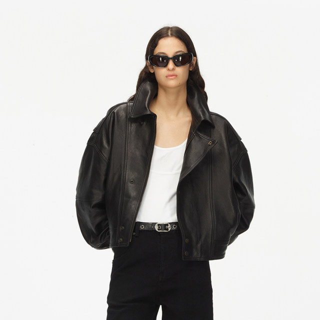 hug 2025 spring and summer new leather jacket old lambskin bomber jacket