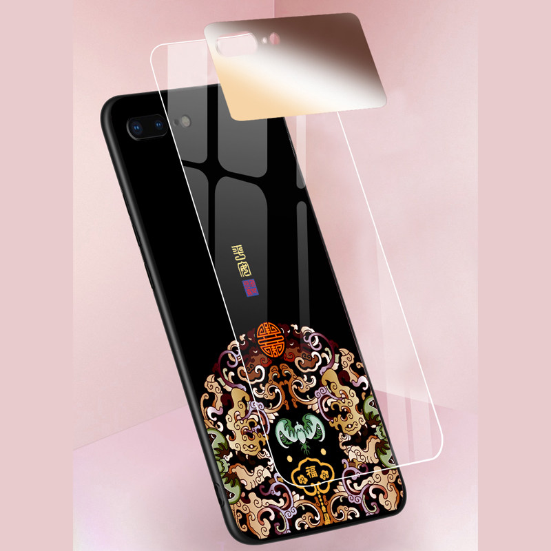 中国风国潮花纹玻璃镜面适用于iphone苹果7PLUS/8PLUS手机壳2021新款ip女8o硅胶7p耐脏7/8八7s/i复古6/6p七8s_虎窝淘
