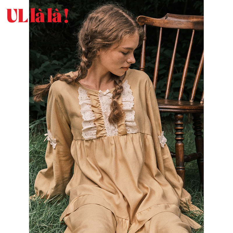 ULLALA乌拉拉新款秋季纯色女长袖长裤套装甜美休闲家居服睡衣_虎窝淘