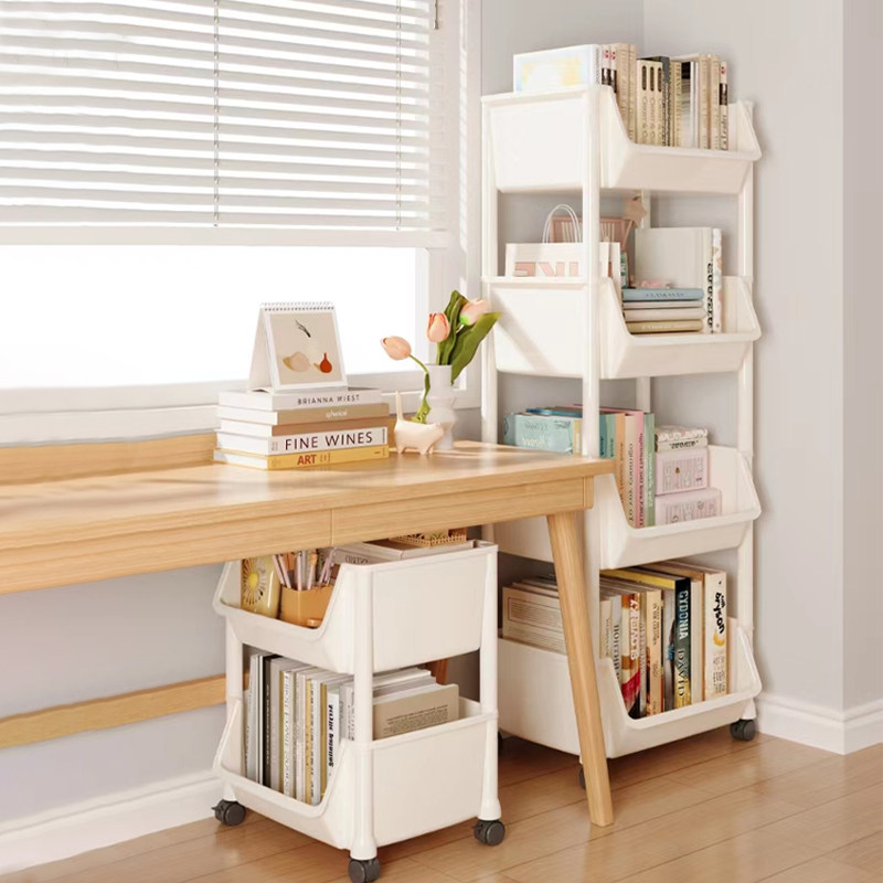 可移动书架落地置物架多层带轮小推车收杂物零食书桌旁收纳柜书柜_虎窝淘