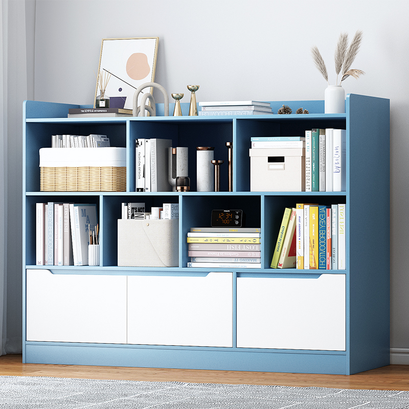 小书柜带门自由组合多功能落地储物柜子学生收纳架简易儿童矮书架_虎窝淘