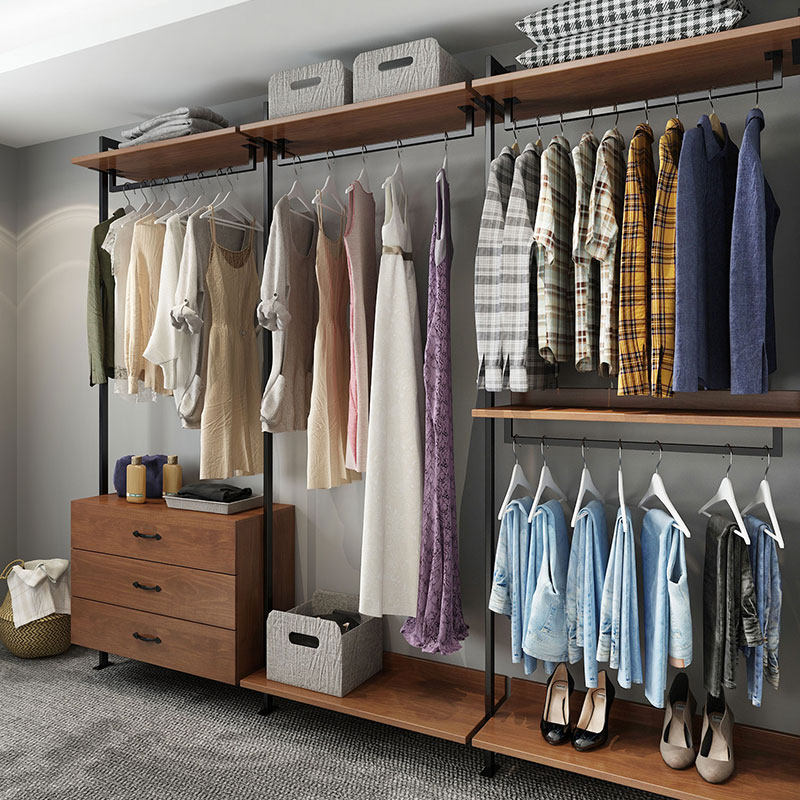 金属简易衣柜半上墙挂墙铁艺挂衣架落地卧室置物架开放式衣帽间_虎窝淘