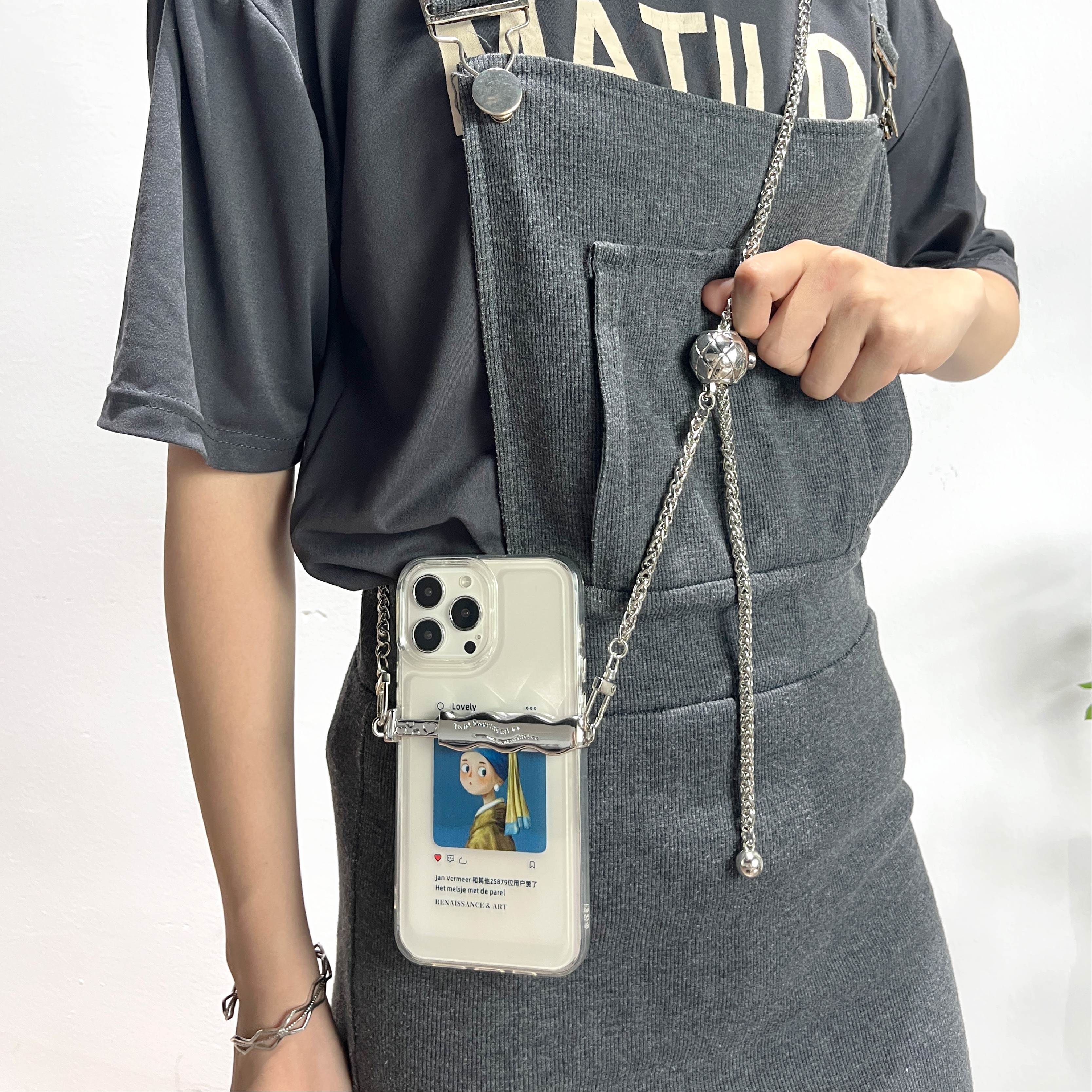 金属背夹手机挂链斜跨链条可调节手机壳挂绳万能链子百搭包包可背斜背绳长款背带式电话绳子挂脖挂件男女款潮_虎窝淘