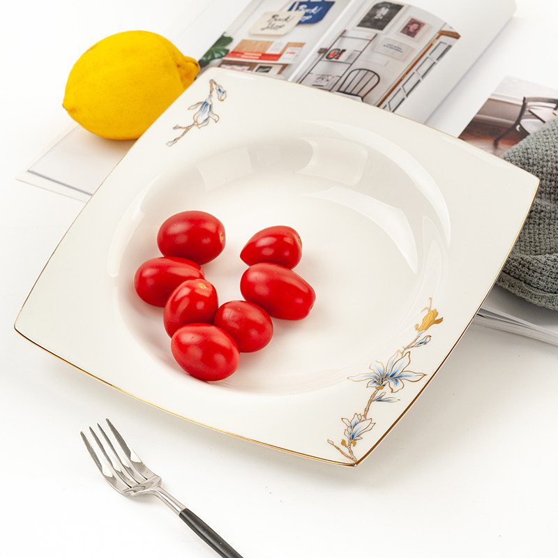 金岚玉骨瓷9英寸方形深盘菜盘子家用大汤盘意面摆台昆仑9吋深盘_虎窝淘