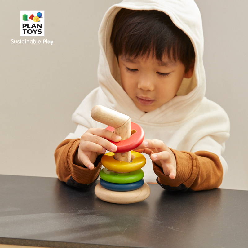 plantoys蒙氏早教益智彩色排序套柱木制颜色匹配儿童拼插玩具5457_虎窝淘