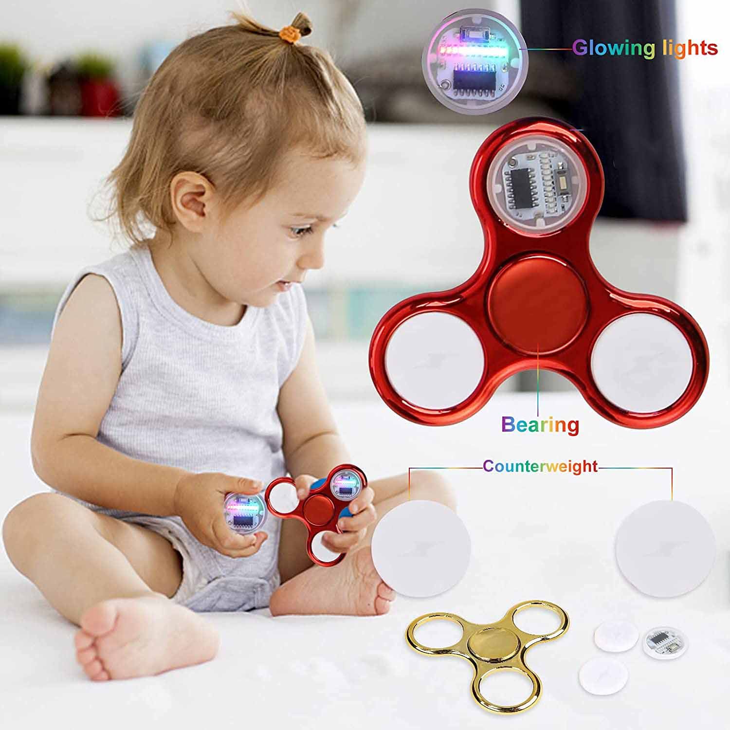 6colors Creative LED Light Luminous Fidget Spinner Changes H_虎窝淘