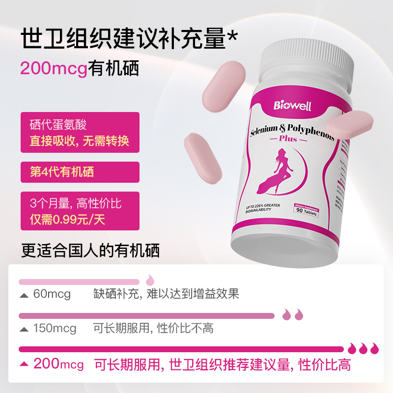Biowell硒片补硒正品有机硒富硒非麦芽硒片_虎窝淘