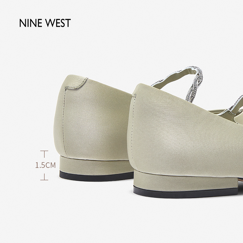 Nine West/玖熙尖头单鞋女2023春夏新款缎面浅口小香风平底女巫鞋_虎窝淘