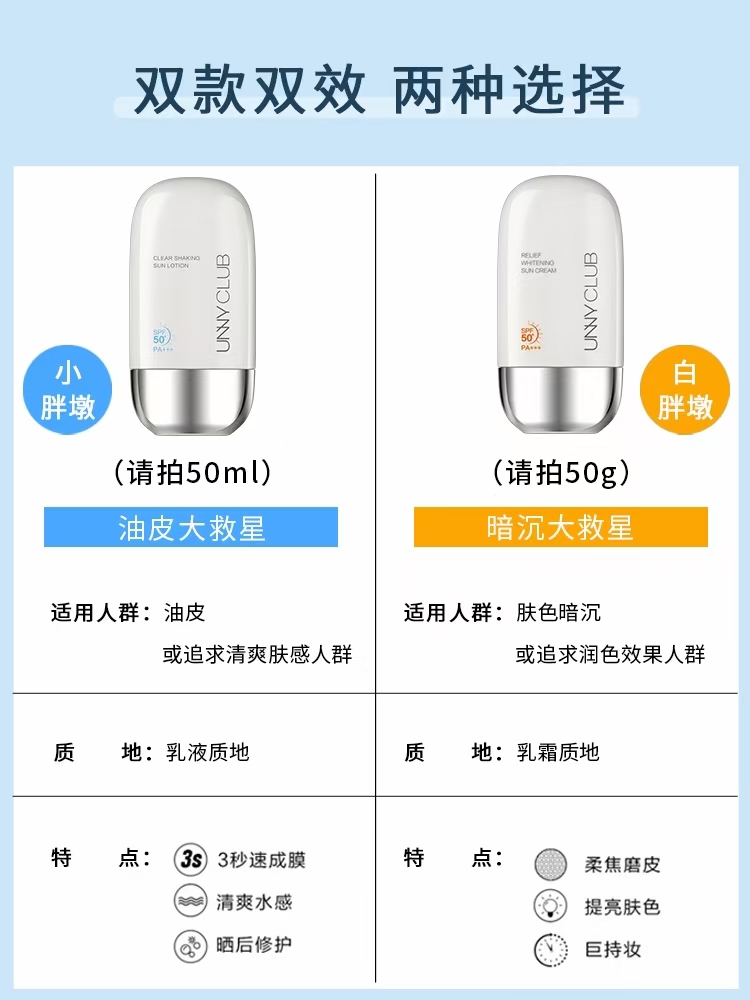 UNNYCLUB防晒霜悠宜防晒小胖墩50ml隔离面部SPF50防紫外线男女_虎窝淘
