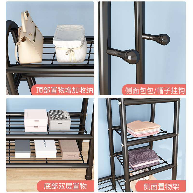 衣柜出租房用结实简易衣柜无门进门挂衣架鞋架一体双层挂衣柜铁架_虎窝淘