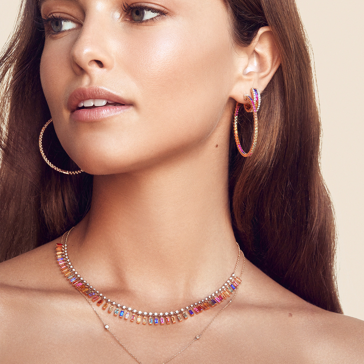 DJULA节日礼物茱蕊彩虹系列18K金镶钻玫瑰金项链节日年货珠宝女_虎窝淘