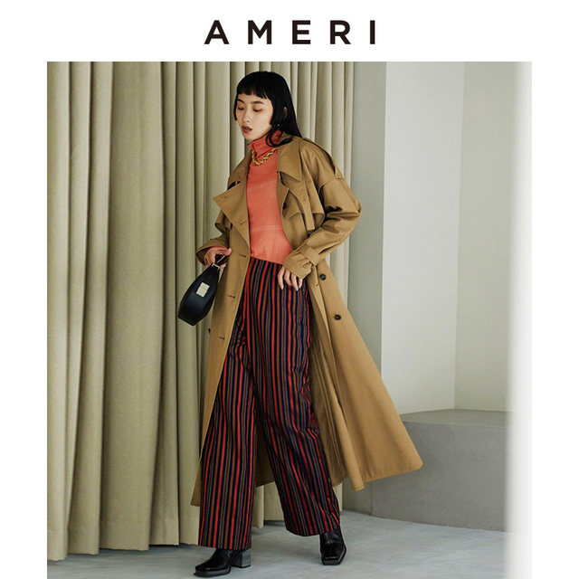 AMERI two-piece and take-off medium-length windbreaker rivet design retro long jacket 01220760010