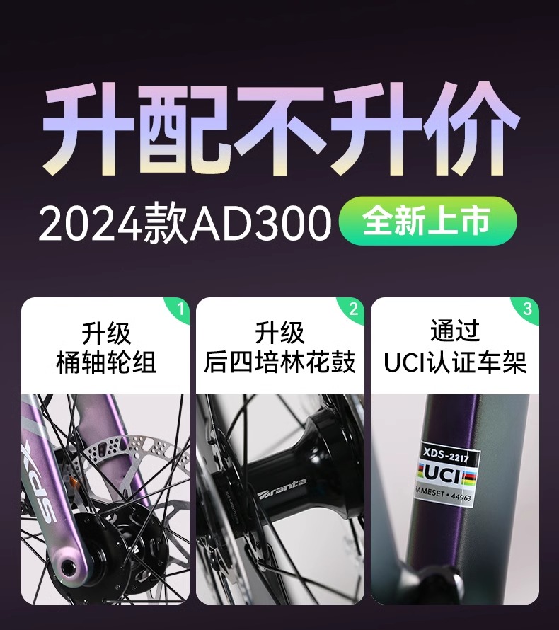 喜德盛2023新款AD300公路自行车全内走破风车车架公路自行车