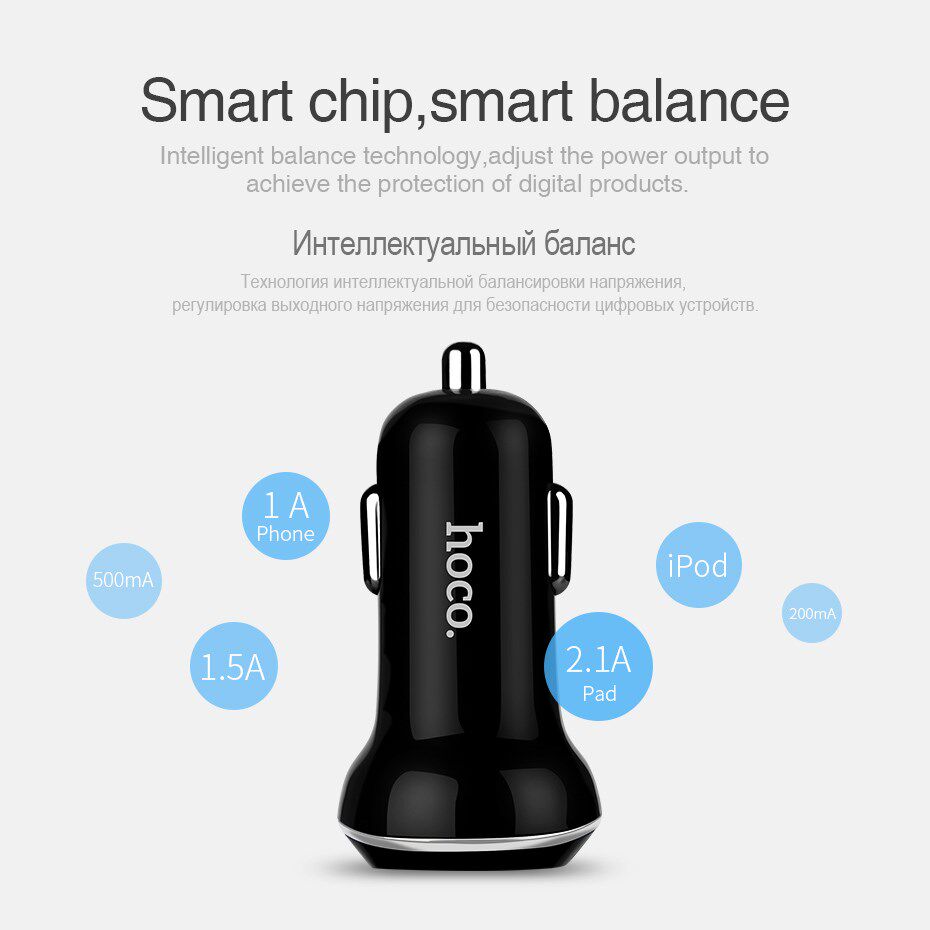 HOCO Dual USB Car Charger Adapter 5V 2.1A Fast Charge 2 Por_虎窝淘