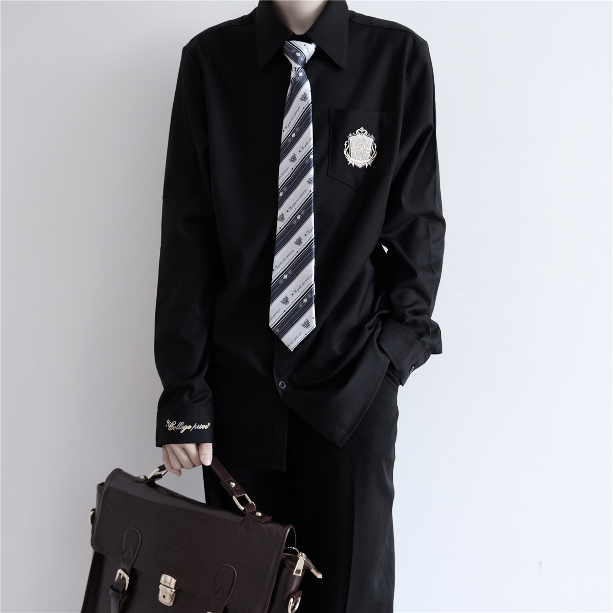 【颜沐溪】聿崎川原创设计jk/dk制服男款长袖衬衫酷帅刺绣上衣_虎窝淘