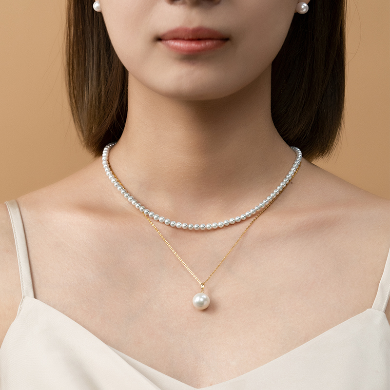 KEZ天然极光淡水baby珍珠项链女18K金正圆时尚款小米珠锁骨链颈链_虎窝淘