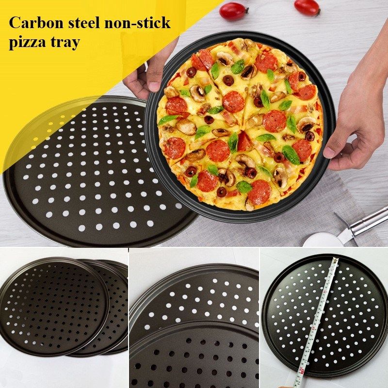 Carbon Steel Non-stick DIY Punching Pizza Baking Pan Mesh Tr_虎窝淘