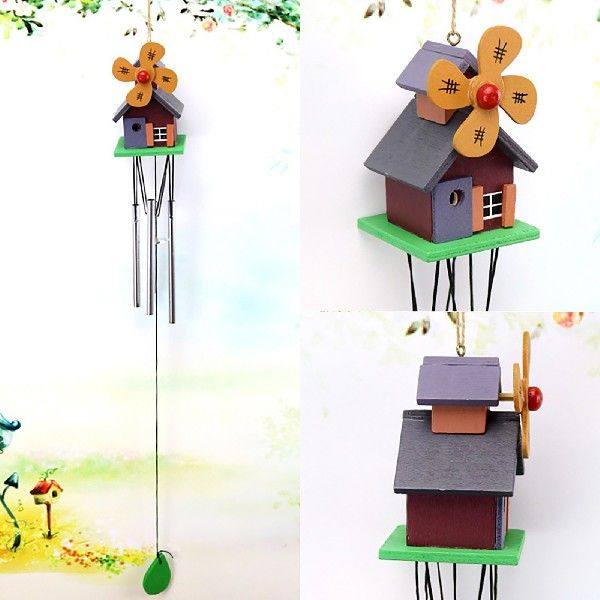 Creative Log Cabin Wind Chimes Student Bedroom Color Wooden_虎窝淘