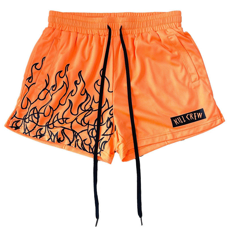 flame print lace-up mesh shorts夏火焰印花系带松紧腰网眼短裤_虎窝淘