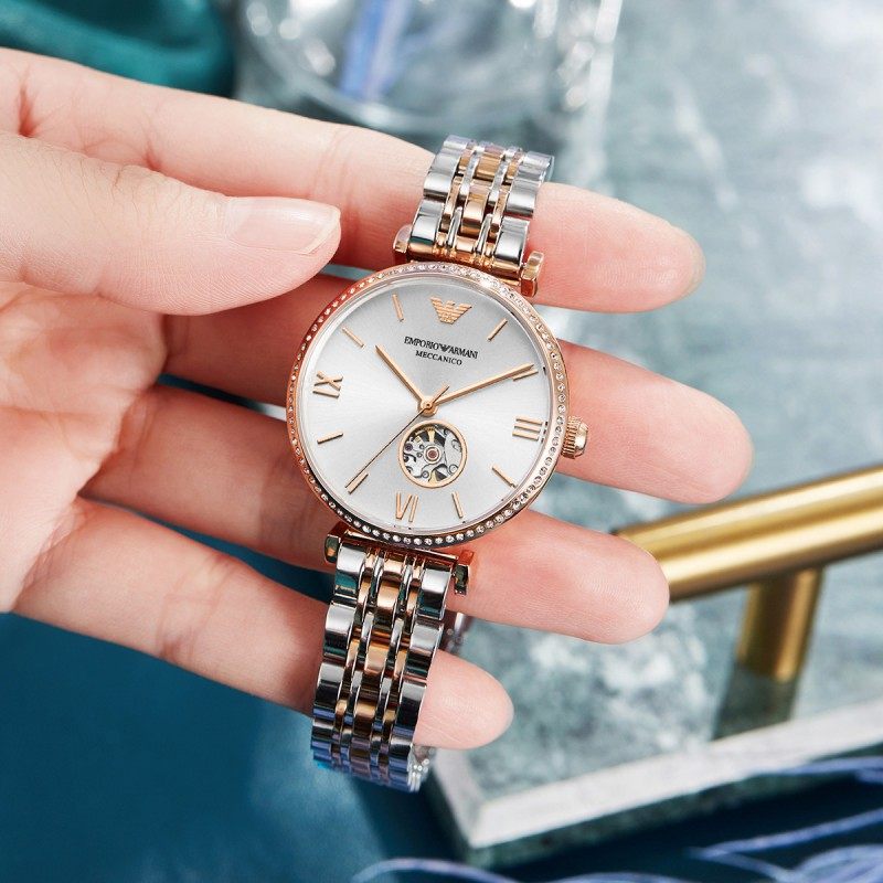 阿玛尼手表女时尚优雅镂空满天星镶钻机械女表官方正品AR60019_虎窝淘