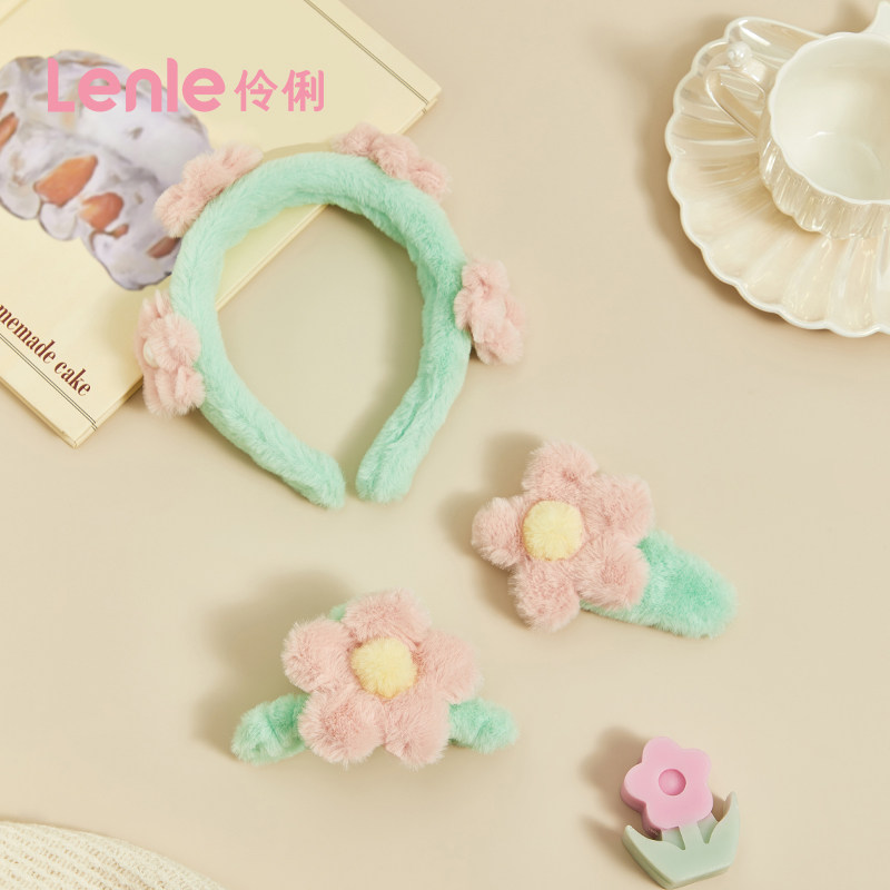 Lenle伶俐花朵毛绒头饰2023年新款秋冬季发卡发箍发饰