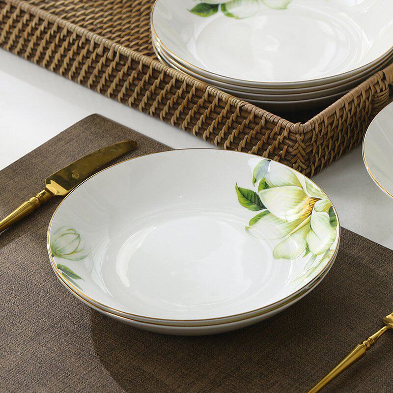 菜盘家用盘子陶瓷菜碟子中式创意简约10个深汤圆盘大号炒菜盘套装_虎窝淘