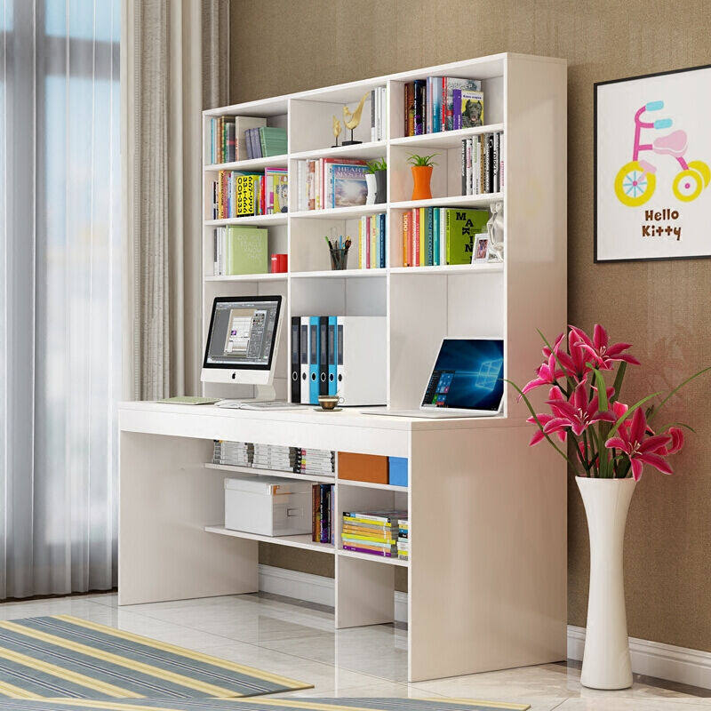 歆印双人电脑桌家用书桌书架组合带书柜一体台式桌简约写字台办公_虎窝淘