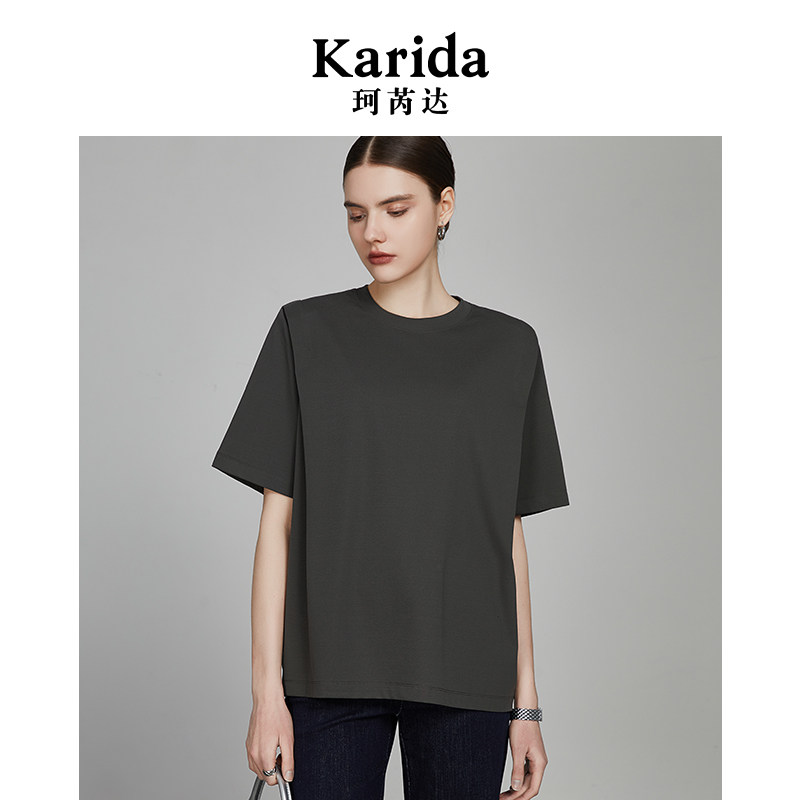 Karida/珂芮达【小勋章】日常简约纯色复肩圆领短袖T恤_虎窝淘