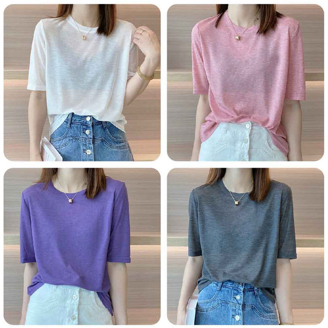 Round neck thin mask short-sleeved T-shirt for women 2025 summer new ...