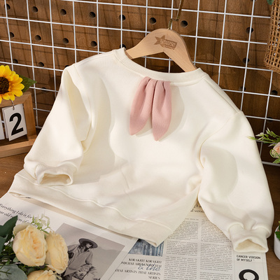 女童春秋款薄绒卫衣中小童韩版可爱卡通印花儿童百搭长袖上衣