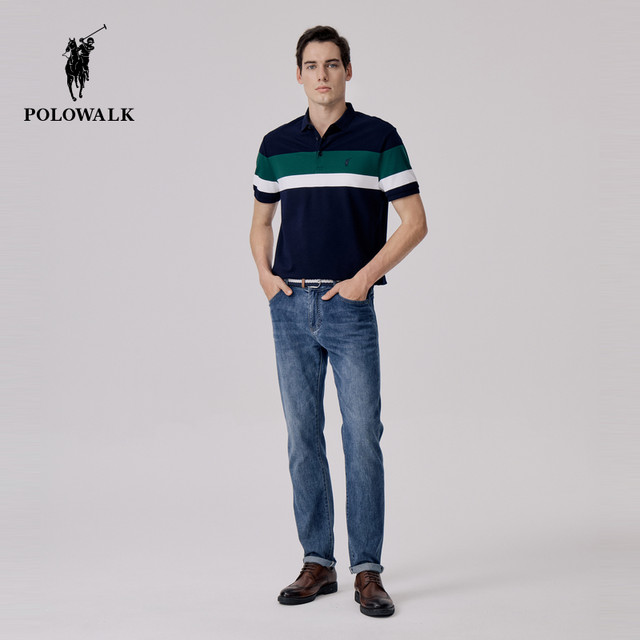 POLOWALK striped contrasting color POLO shirt spring and summer new top ...