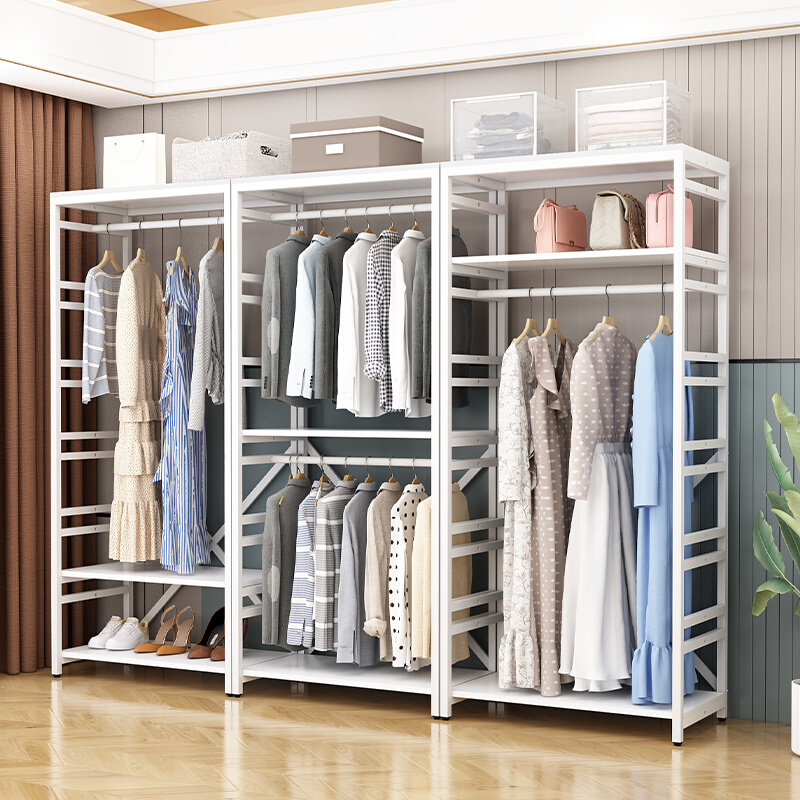 金属衣帽间挂衣架组合步入式卧室衣帽架落地双层置物架开放式衣柜_虎窝淘