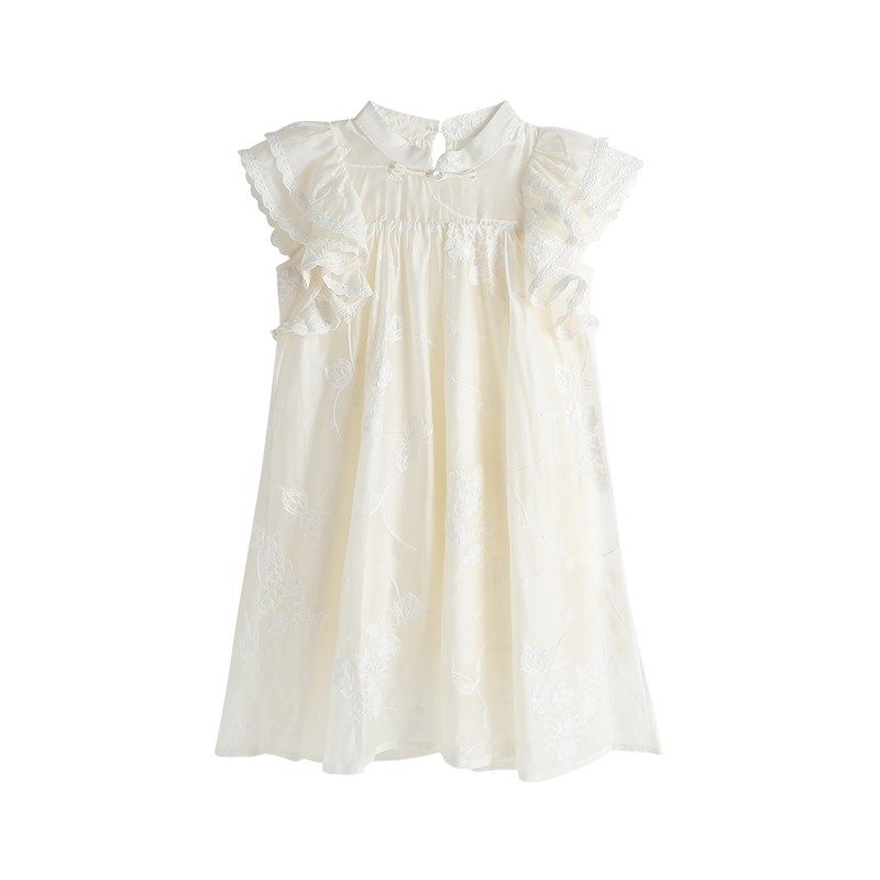 沫沫家夏装女童洋气长裙2024夏季新款儿童白色连衣裙_虎窝淘