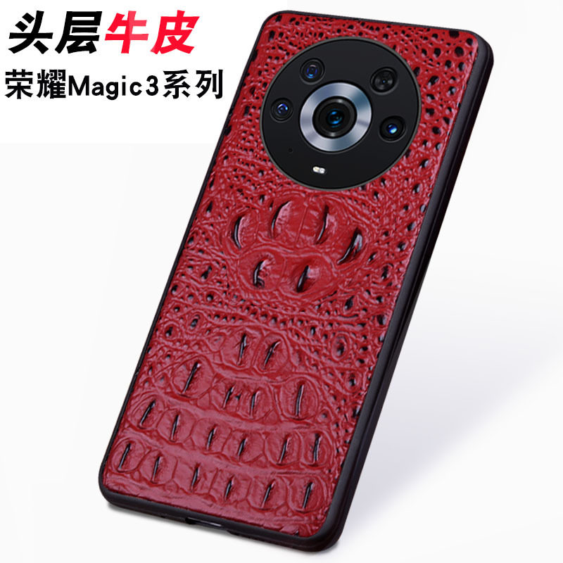 适用于荣耀Magic3真皮手机壳Magic3Pro保护套简约全包防摔保护壳头层牛皮商务轻奢皮套男女新款鳄鱼纹后盖_虎窝淘