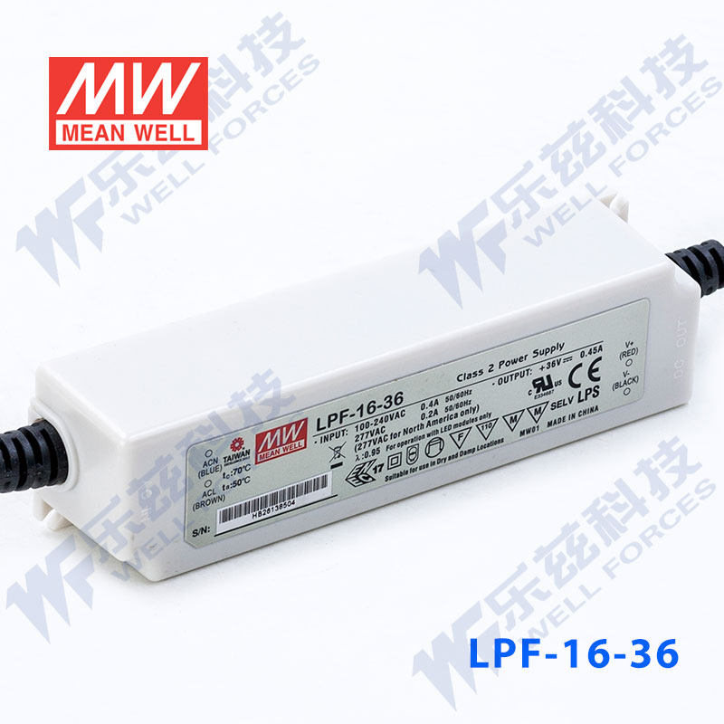 LPF-16-36台湾明纬16W36V防水LED电源0.45A照明显示屏PFC_虎窝淘