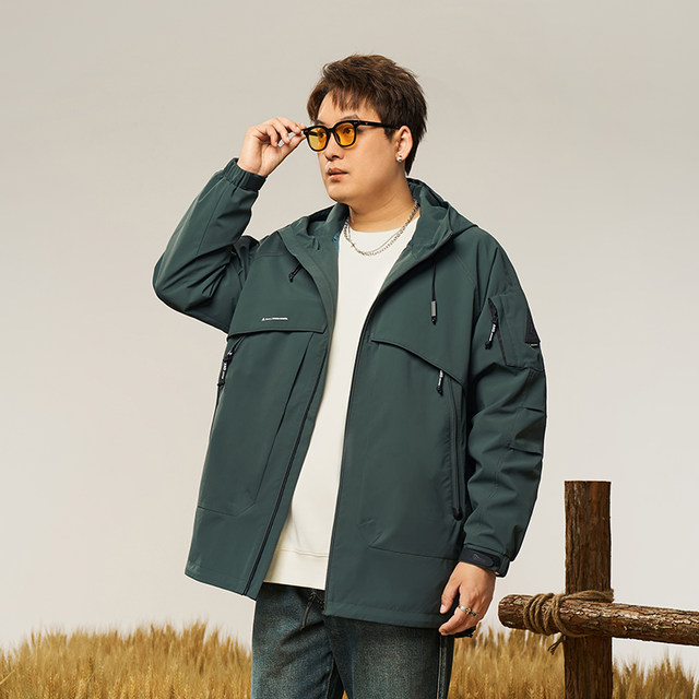 Black Jin Large Men's hooded worker jacket plus fertilizer increases ...