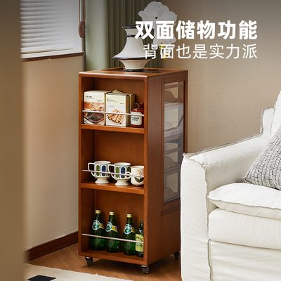 茶具杯具玻璃收纳柜手办展示柜客厅可移动边柜茶桌中古实木小柜子