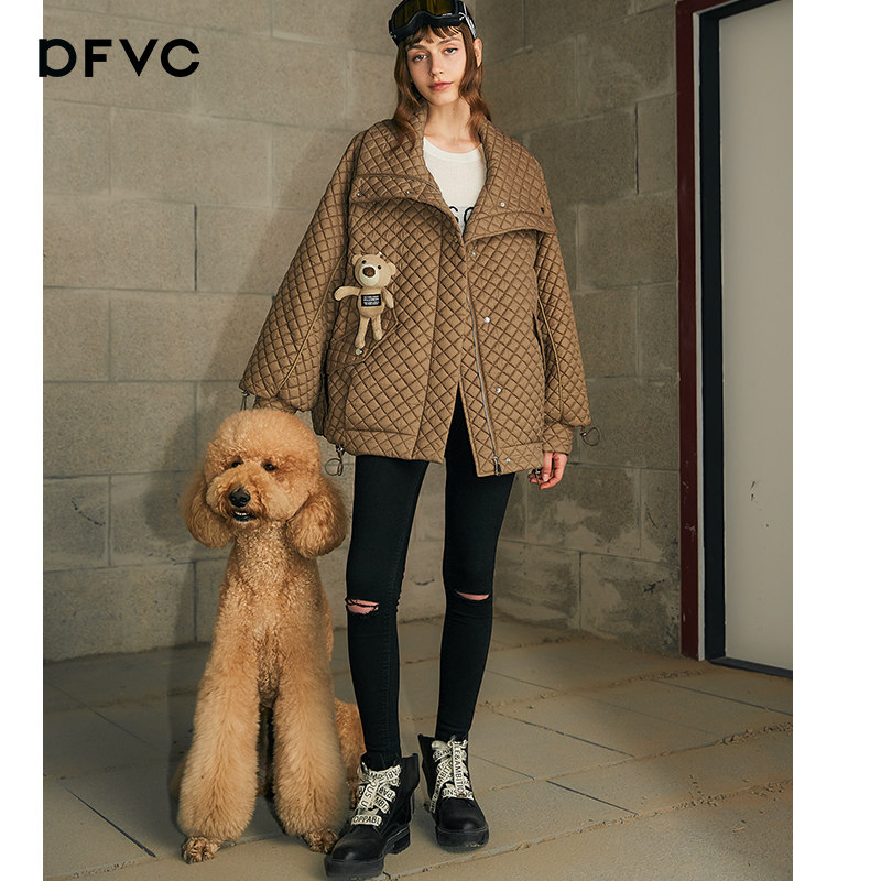 dfvc原创小众棉服设计感女大翻领送公仔2022年秋冬新款中长款大码_虎窝淘