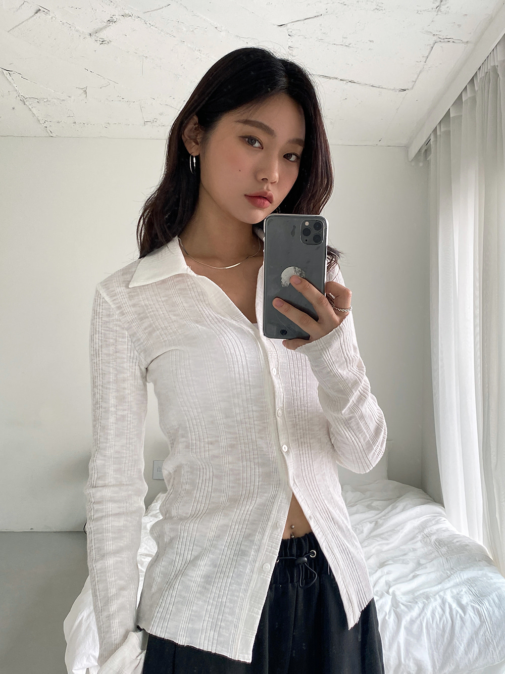 Unique SEI高级新款性感辣妹风长袖T恤经典V领显瘦开衫上衣衬衫_虎窝淘