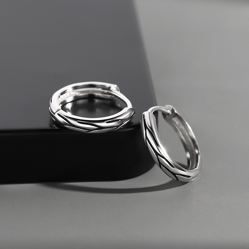 青藤耳环S925纯银小众男潮高级感个性ins男士耳钉单只痞帅女耳饰_虎窝淘