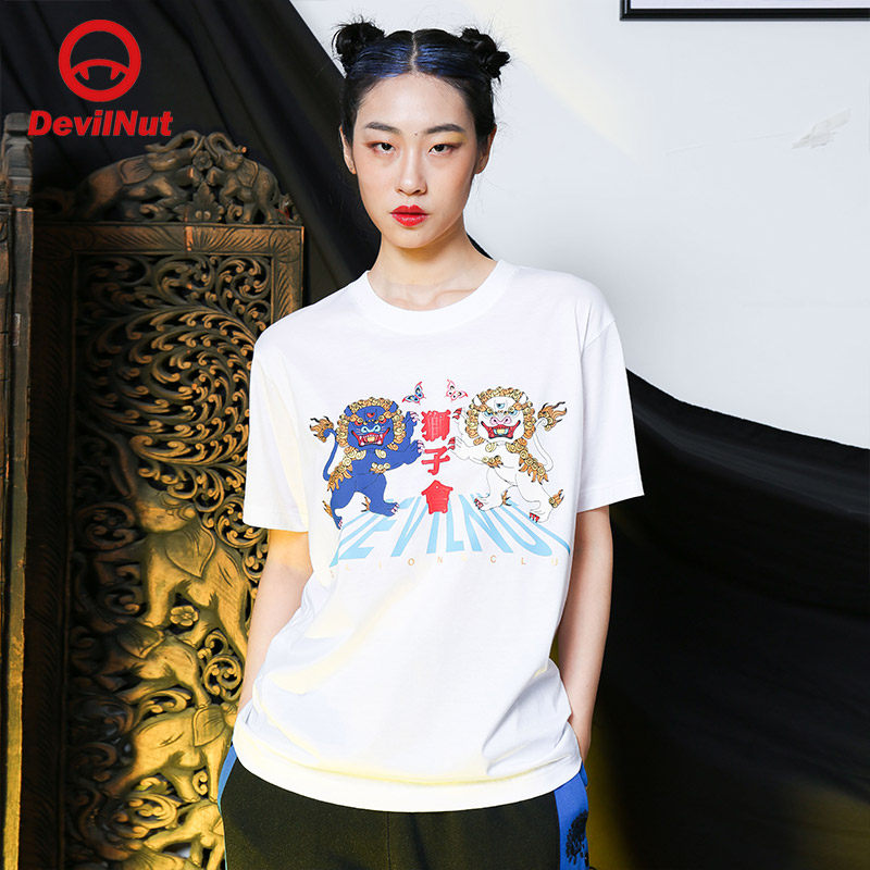 DEVIL NUT恶魔潮牌夏季新款男女情侣国潮短袖T恤狮子会 STY_虎窝淘