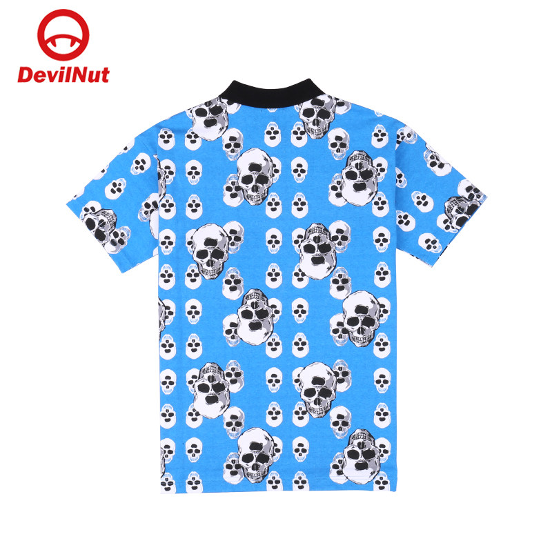 DEVIL NUT潮牌恶魔男女同款头骨图案特宽松POLO-BF SNT_虎窝淘