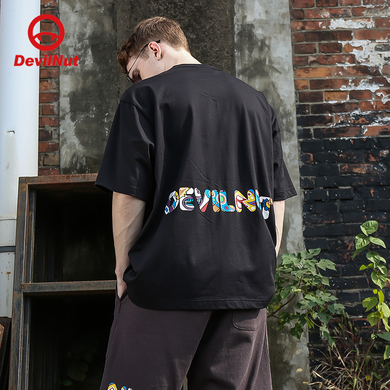 DEVIL NUT潮牌恶魔夏季新款男女印花宽松短袖T恤宇宙模板 STO_虎窝淘