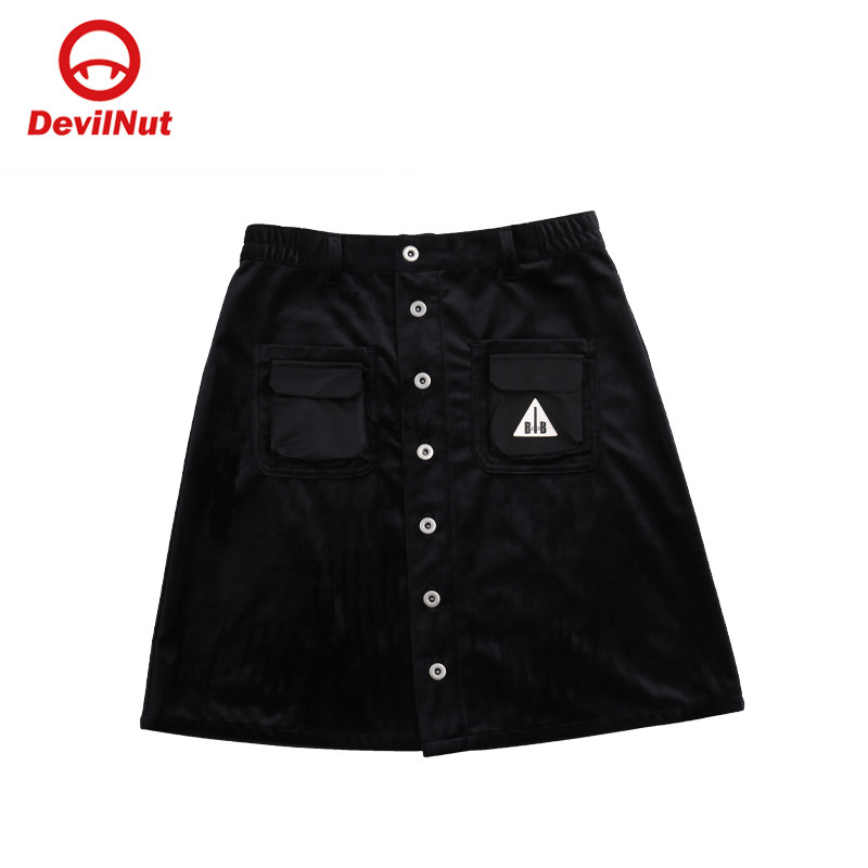 DEVIL NUT潮牌恶魔 21秋季新款女式高腰多扣休闲牛仔裙 BIB STO_虎窝淘