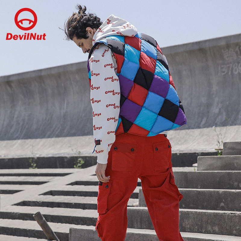 DEVIL NUT潮牌恶魔男士保暖拼接撞色保暖羽绒马甲-BH AET_虎窝淘
