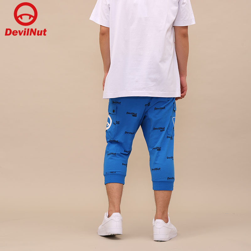 DEVIL NUT潮牌恶魔男女同款宽松灰色印花休闲卫裤家居 AOL SET_虎窝淘