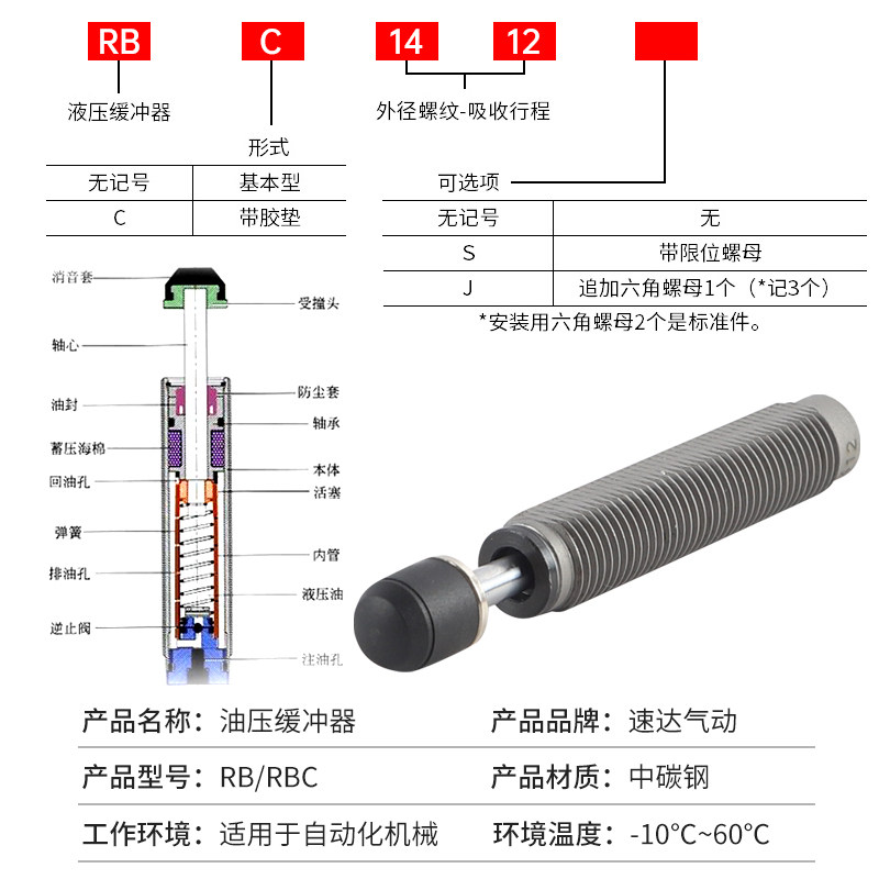 油压缓冲器液压阻尼器 RB0604 RB0806 RBC1007可调减震稳速器_虎窝淘